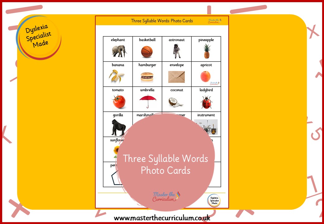 Syllables: Three-Syllable Words – Photo Cards - Master The Curriculum