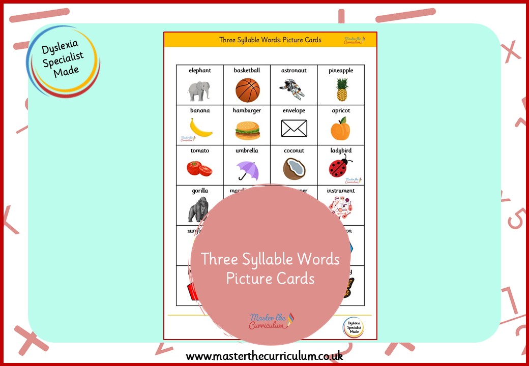 Syllables: Three-Syllable Words – Picture Cards - Master The Curriculum